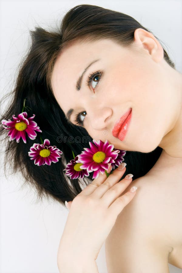 Spa Young Woman with Flower Chrysanthemum Stock Photo - Image of ...