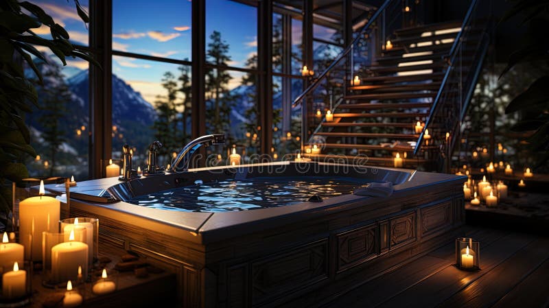 Spa Zone in a Bathroom with a Jacuzzi and Candles for Relaxa Stock ...