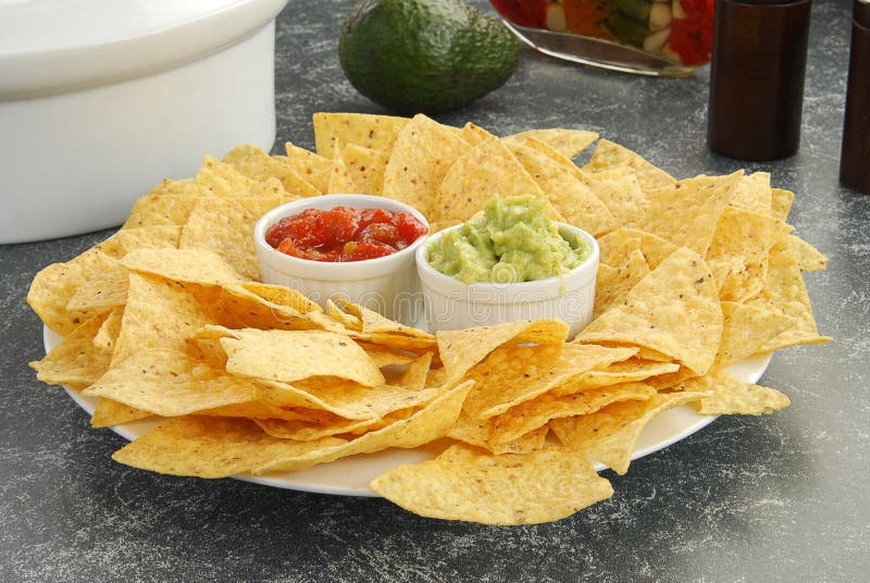 Spaanders en salsa stock afbeelding. Image of avocado - 17348227