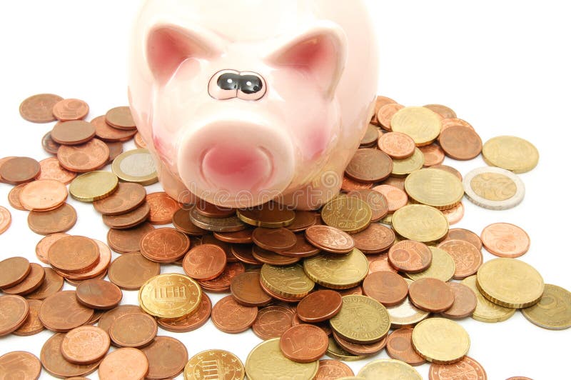 Spaarvarkens En Muntstukstapels Stock Afbeelding - Image of opkomst ...