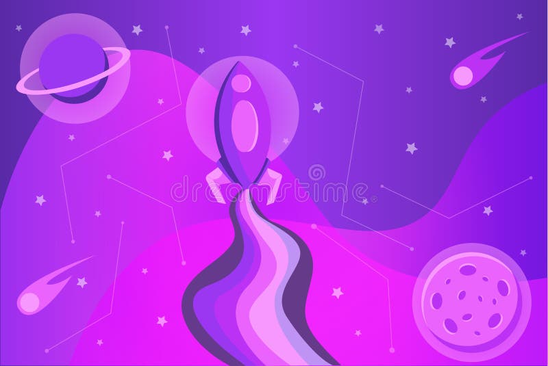 Space Gradient Background with Rocket and Planets Stock Vector ...