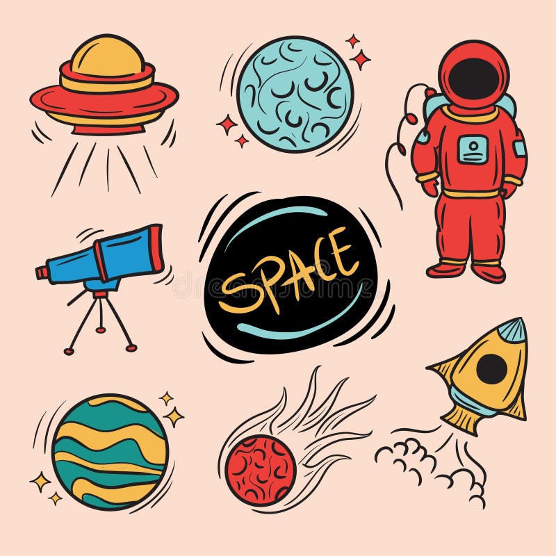 Colored Universe Doodle Vector Illustration Set Stock Vector ...