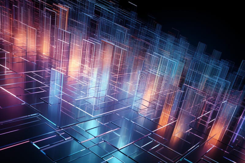 Space Abstraction 3D Rendering Presents Cube and Grid Dimensions Stock Illustration ...