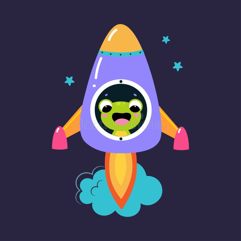 Space Adventure with Frog Astronaut in Rocket Exploring Galaxy Vector ...