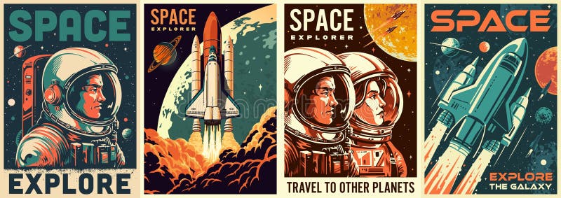 Space Adventure Set Posters Colorful Stock Vector - Illustration of ...