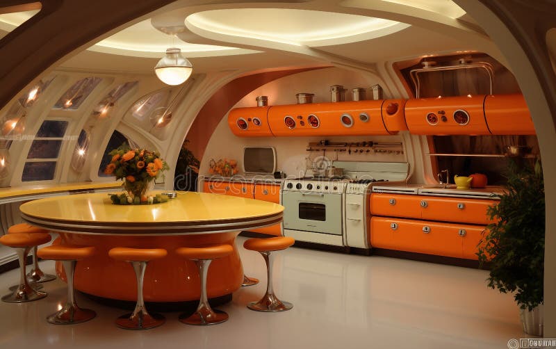 Space Age Kitchen on Generative Ai. Stock Illustration - Illustration ...