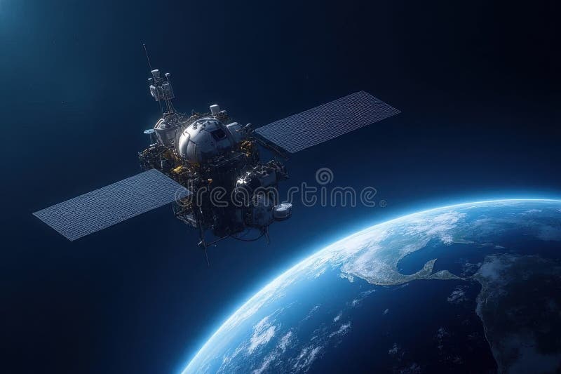 Space-Aided Broadband through Satellite Links Stock Illustration ...
