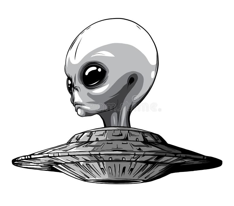 Monochromatic Alien Head and Red Roses Flowers. Stock Vector ...