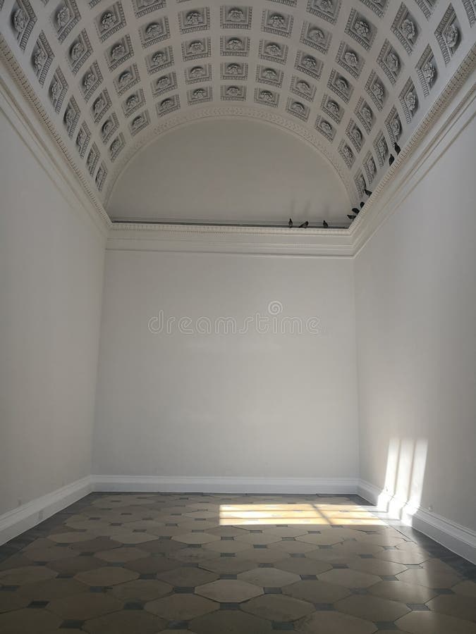 Space with Arch Ceiling, White Wall and Falling Sunlight, European ...