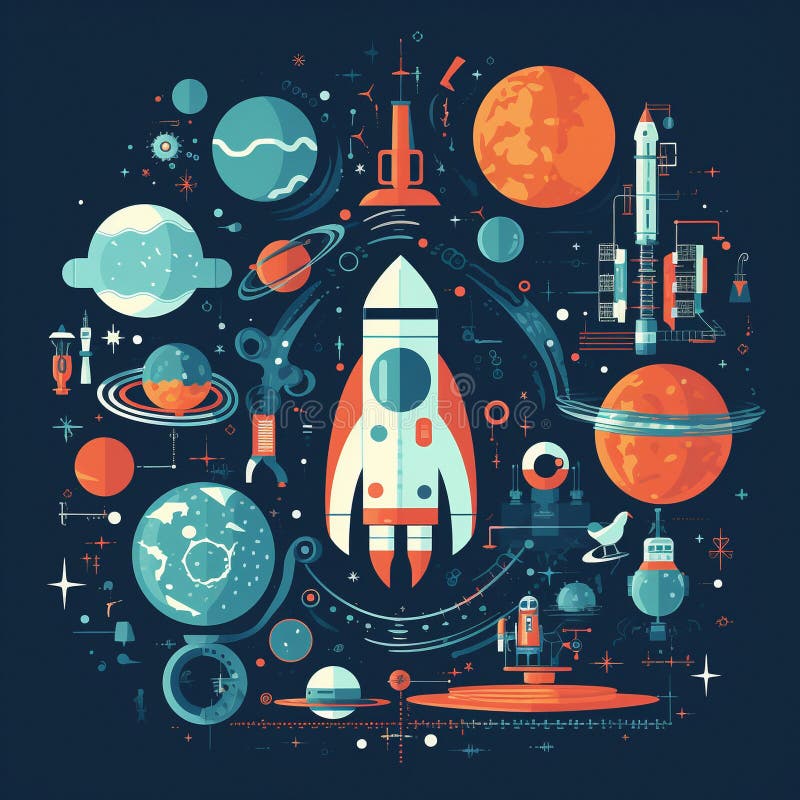 Space Art, Celestial Objects with Astronaut and Planets Stock ...