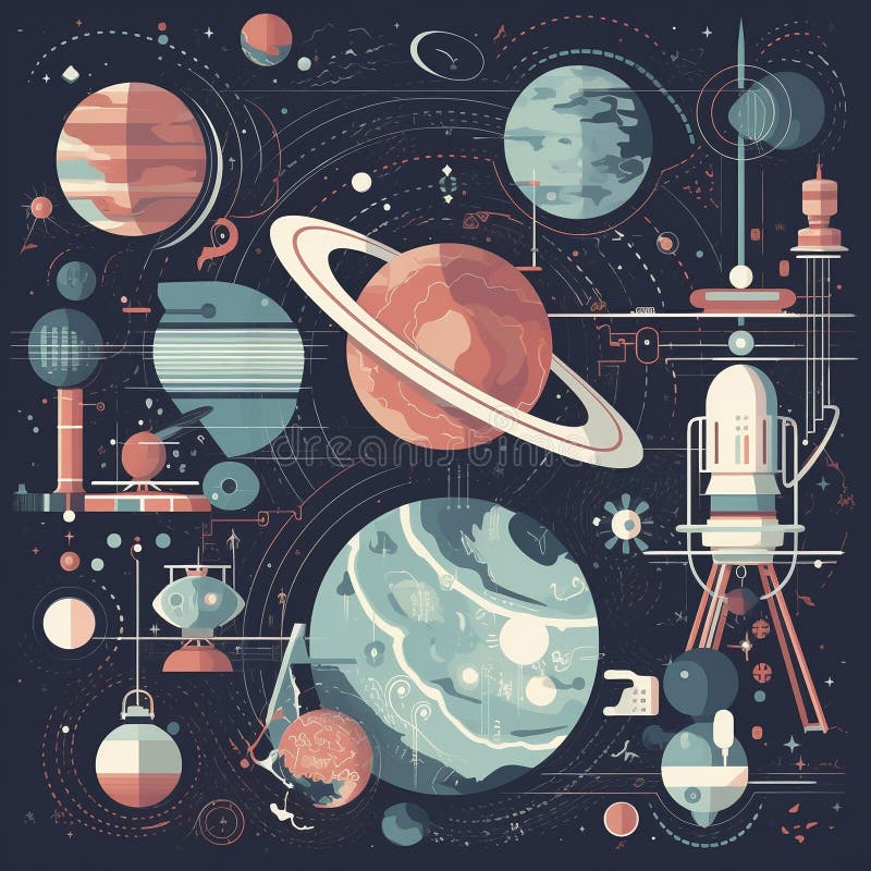 Space Art, Celestial Objects with Astronaut and Planets Stock ...