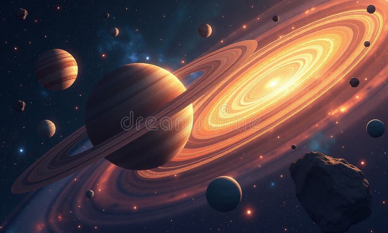 Space Art Solar System Planets Orbits Cosmic Swirl Stock Illustration ...