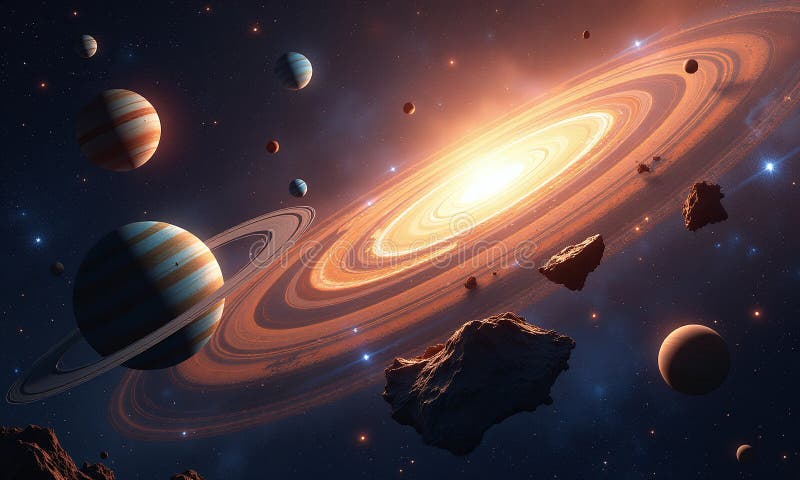 Space Art Solar System Planets Orbits Cosmic Swirl Stock Illustration ...