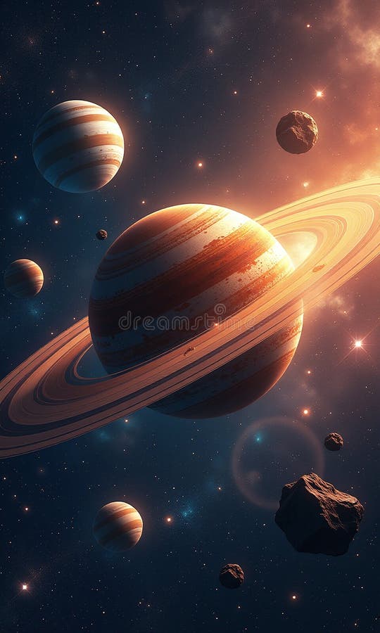 Space Art Solar System Planets Orbits Cosmic Swirl Stock Illustration ...