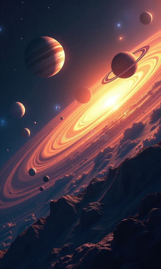 Space Art Solar System Planets Orbits Cosmic Swirl Stock Illustration ...