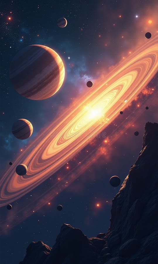 Space Art Solar System Planets Orbits Cosmic Swirl Stock Illustration ...