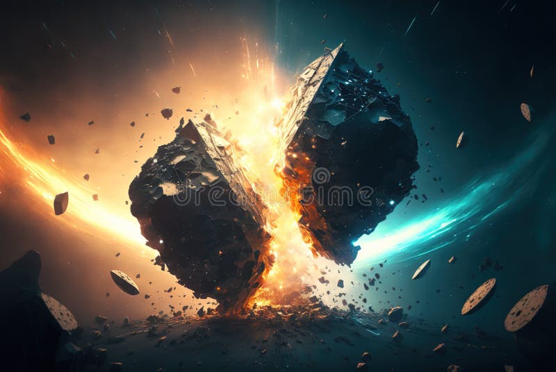 Space Asteroid Collision Concept Blue and Red, Explosive Destruction ...