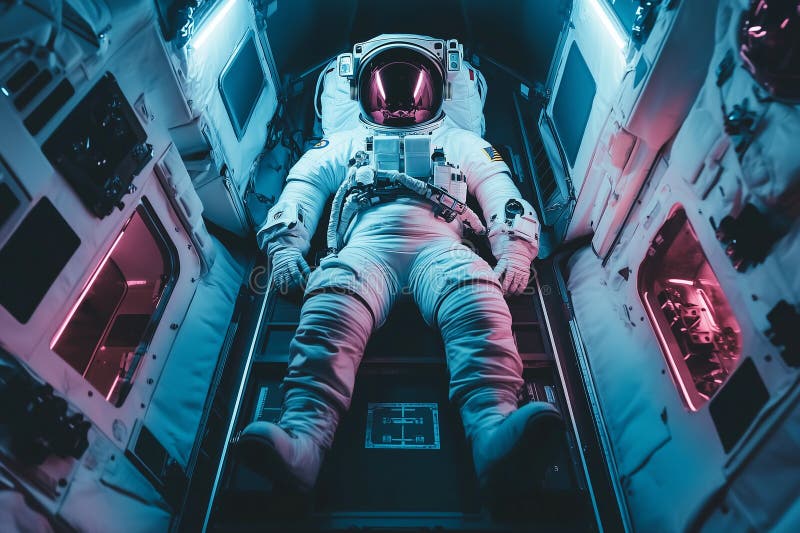 Space Astronaut in a Spacesuit Floating Inside a Spacecraft. Generative ...
