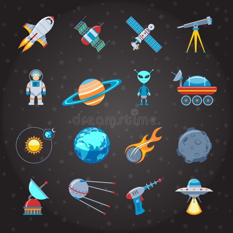Space and Astronautics Icons Set Stock Vector - Illustration of rover ...