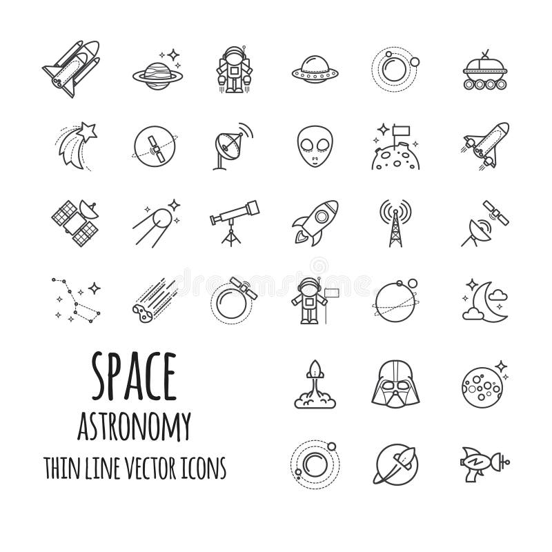Space, Astronomy Outline Icons Set Stock Vector - Illustration of ...