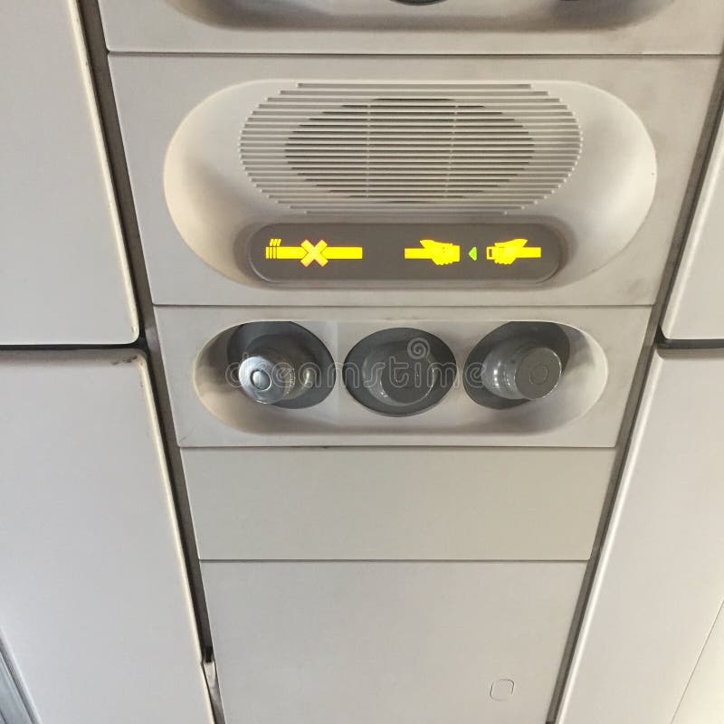 View of an Airplane Cabin Signs Stock Photo - Image of space, london ...