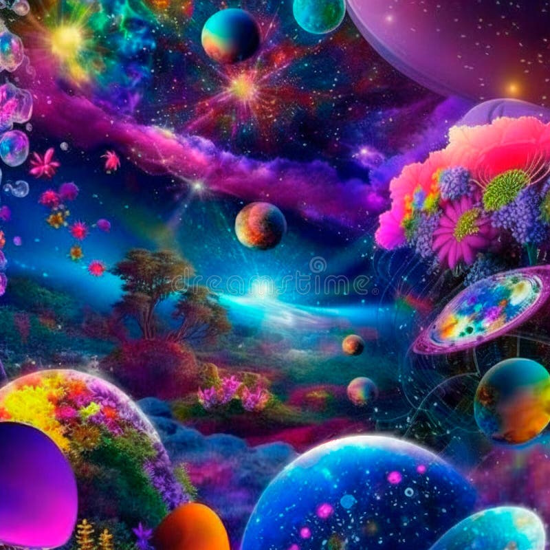 Space Background with Different Elements of Rainbow Colors Stock ...