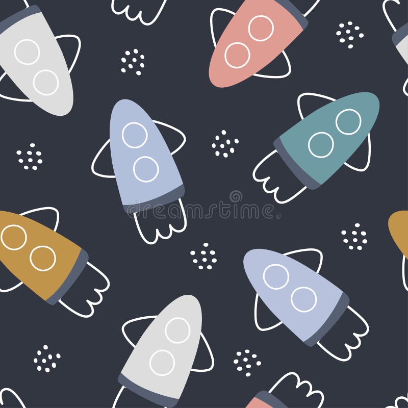 Space Background for Kids Rocket Seamless Pattern Hand Drawn Design in ...