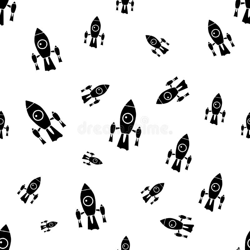 Space Background for Kids. Spaceship Seamless Pattern with Silhouette ...