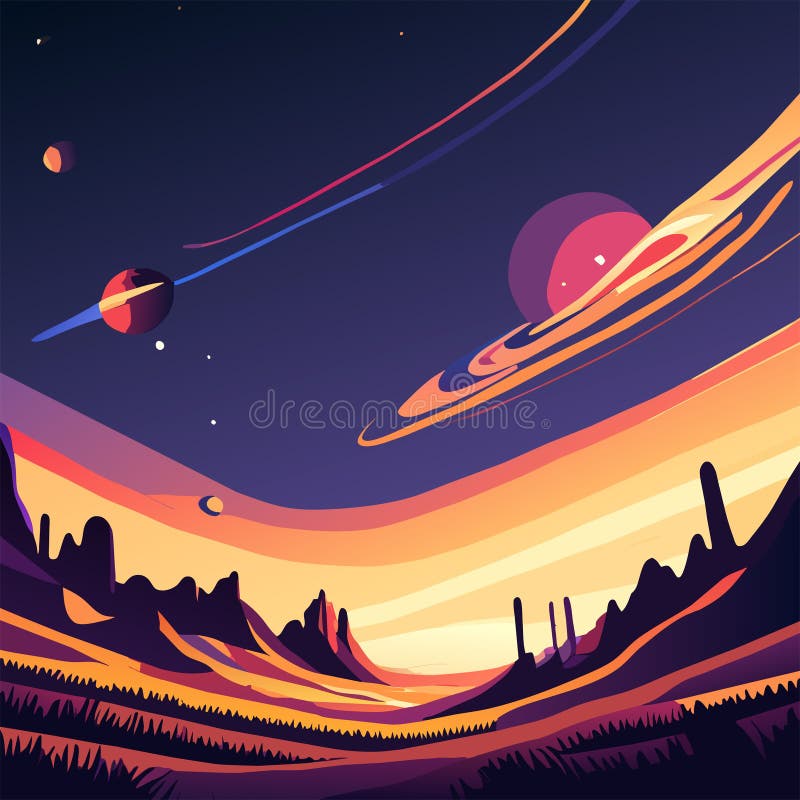 Landscape with Planets in Space. Vector Illustration in Flat Style ...