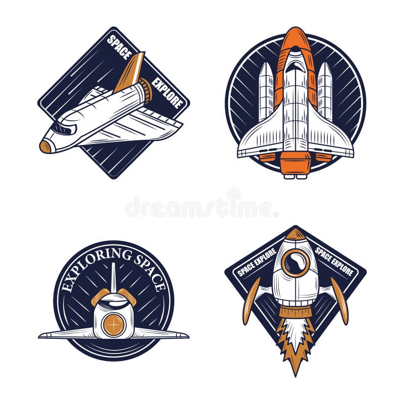 Space Badge Icons Pack Different Exploring Spacecraft Stock Vector ...
