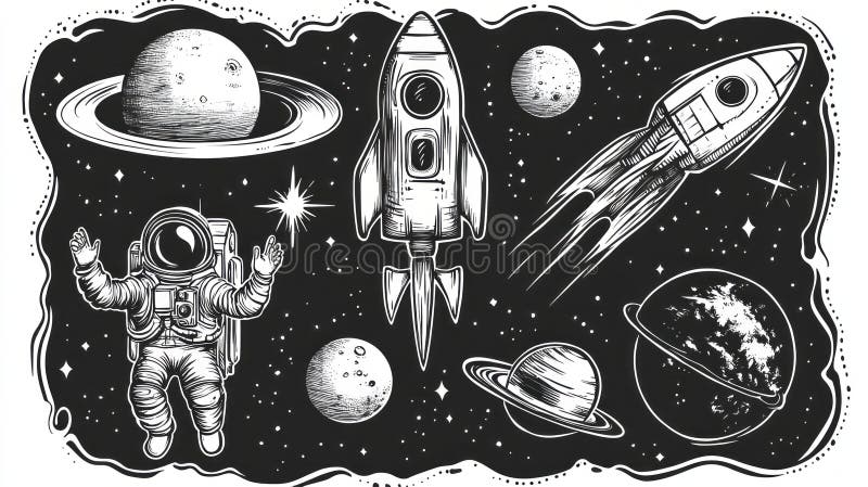 Vector Illustrations Templates of Peace an Astronaut, Spaceship, Rocket ...