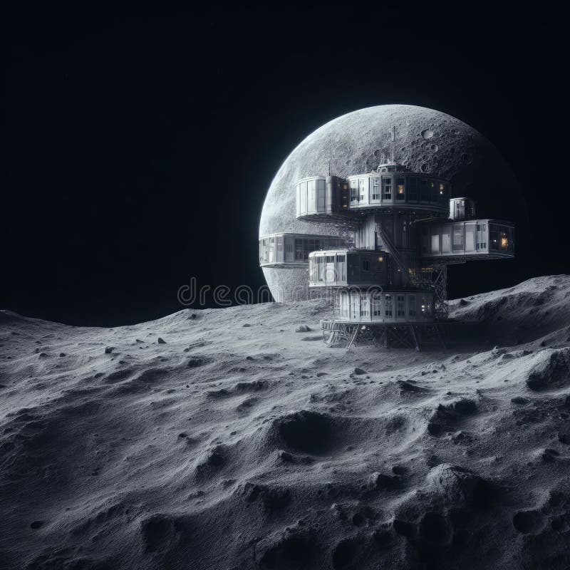 A Space Base on Another Planet, with an Alien Moon in the Background ...