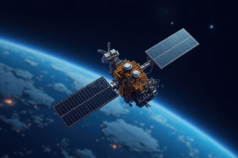 Space-Based Satellite Broadband Communication Stock Illustration ...