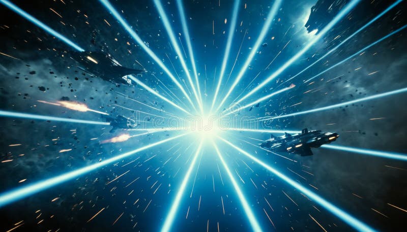 Space Battle with Starships and Laser Beams in Deep Space Stock Image ...