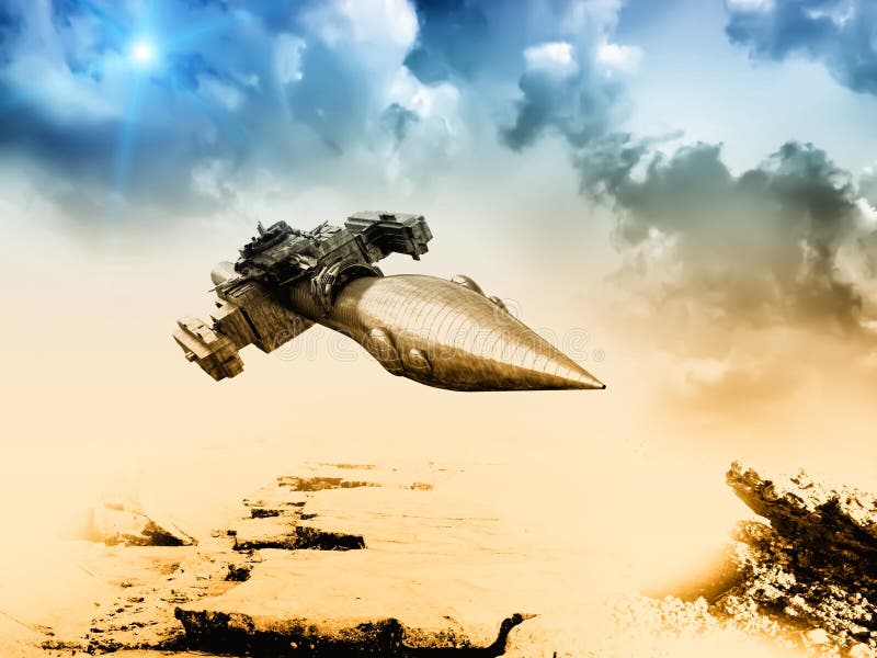 Epic Alien Fortress Sunset stock illustration. Illustration of digital ...