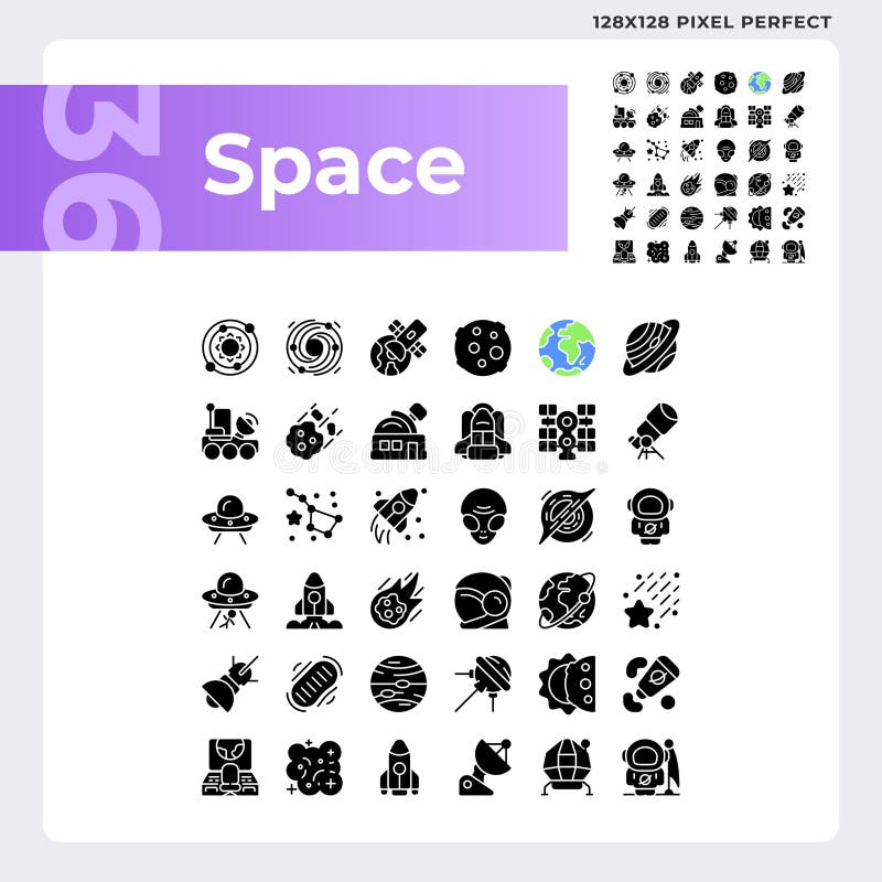 Space Black Pixel Perfect Black Icons Set on White Space Stock Vector ...