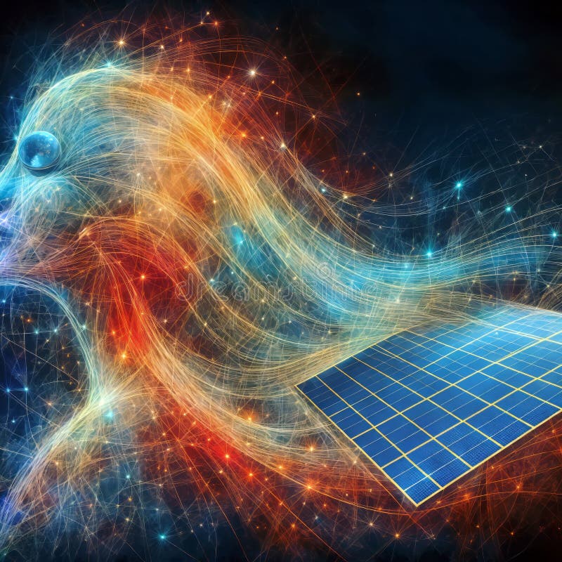 Solar Panels and Solar Cell in Space, Computer Generated Abstract ...