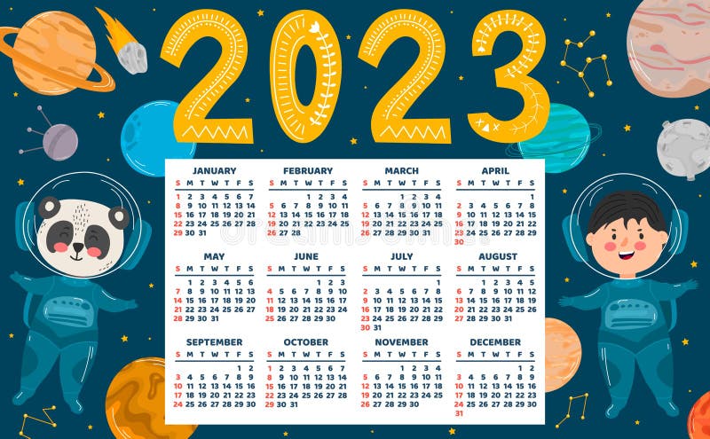 Space Calendar Planner 2023. Weekly Scheduling, Planets, Space Objects ...