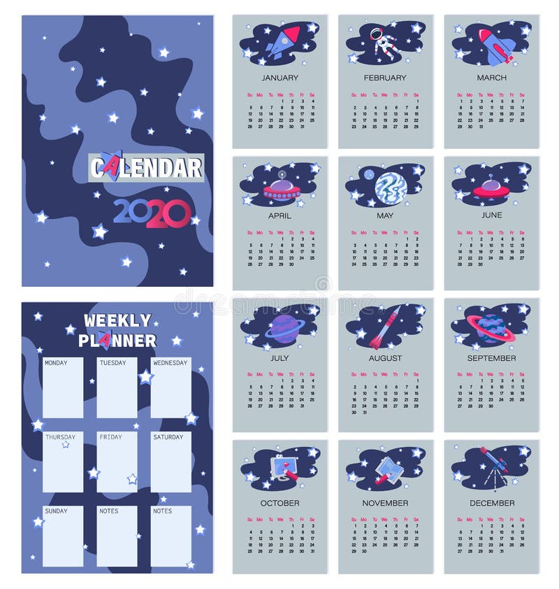 Space. Calendar Planner for 2019. WEEKLY PLANER Stock Vector ...