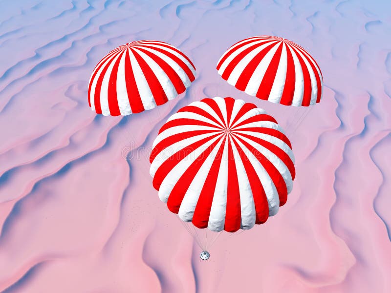 Space Capsule Approaches Touchdown in a Desert Landscape Stock ...