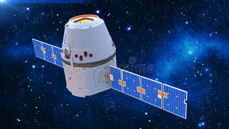 Space Capsule, Communication Satellite with Solar Panels in Cosmos with ... Space Capsule, Communication Satellite with Solar Panels in Cosmos with ...