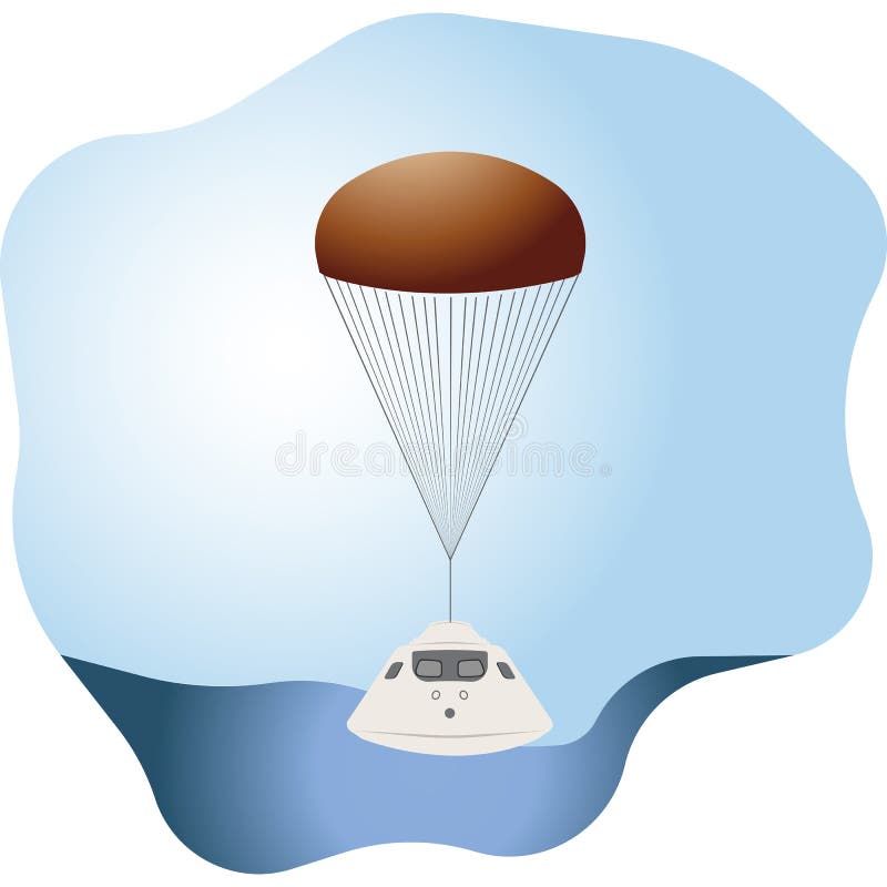 A Space Capsule on a Parachute. Vector Illustration. Stock Vector ...