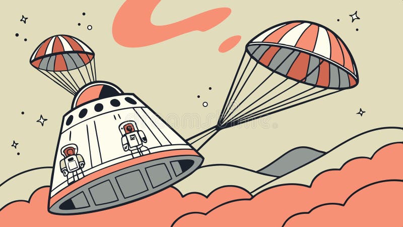 Space Capsule Parachuting, Reentry Mission Vector. Vector Design ...