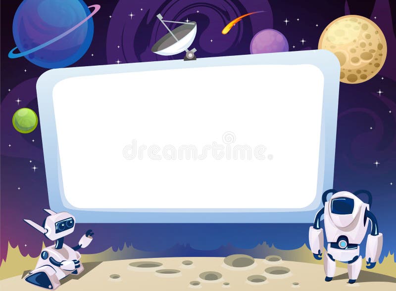 Cartoon Space Background with Empty Computer Screen in the Middle ...