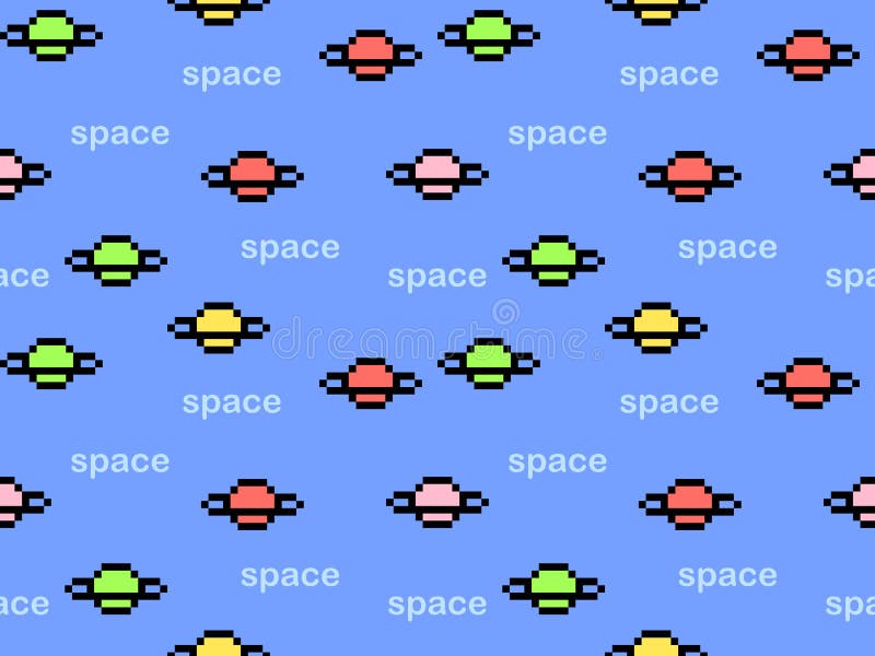 Space Cartoon Character Seamless Pattern on Blue Background.Pixel Style ...