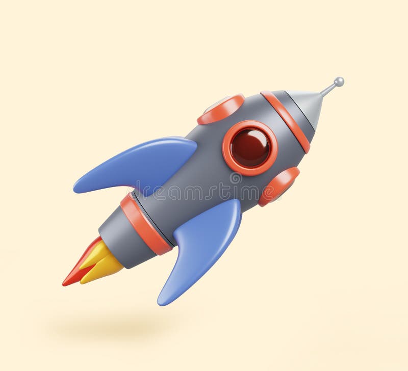 Space Cartoon Spaceship Launch with Thrust Flame. Color Rocket, Ship ...