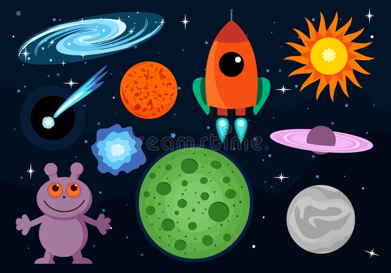 Space Cartoon Vector Illustrations Set Stock Vector - Illustration of ...