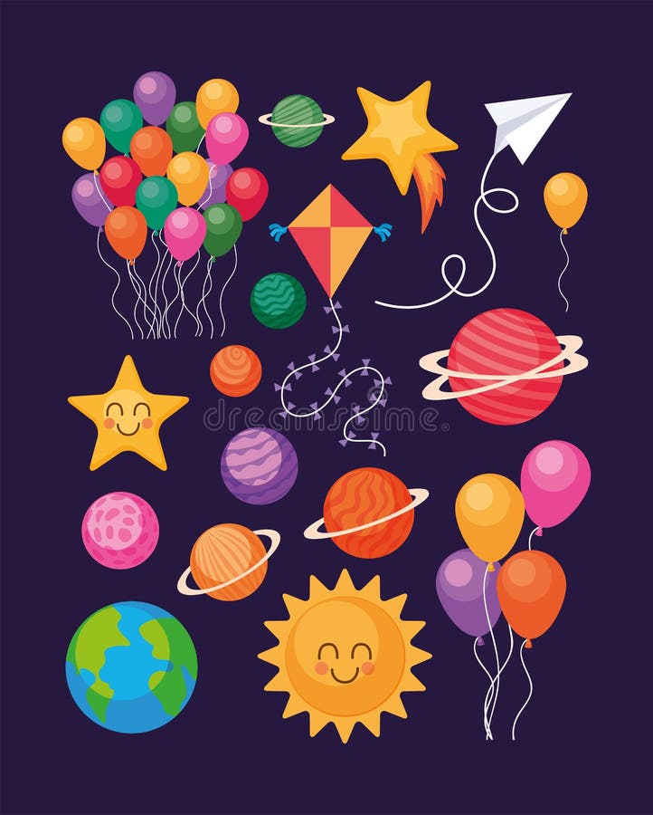 Space Cartoons Set Vector Design Stock Vector - Illustration of ...