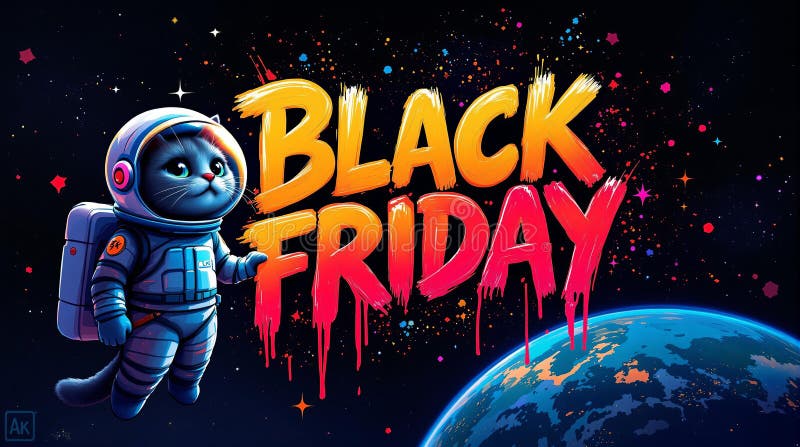 Space Cat Astronaut Celebrates Black Friday in Vibrant Galactic Scene ...