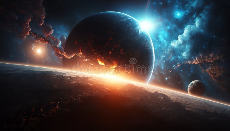 Space Catastrophe. Collision of an Asteroid with a Planet Stock ...